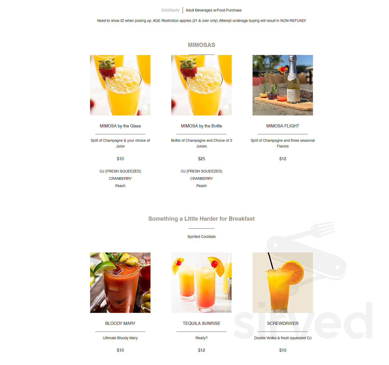 EggSactly menu in La Verne, California, USA