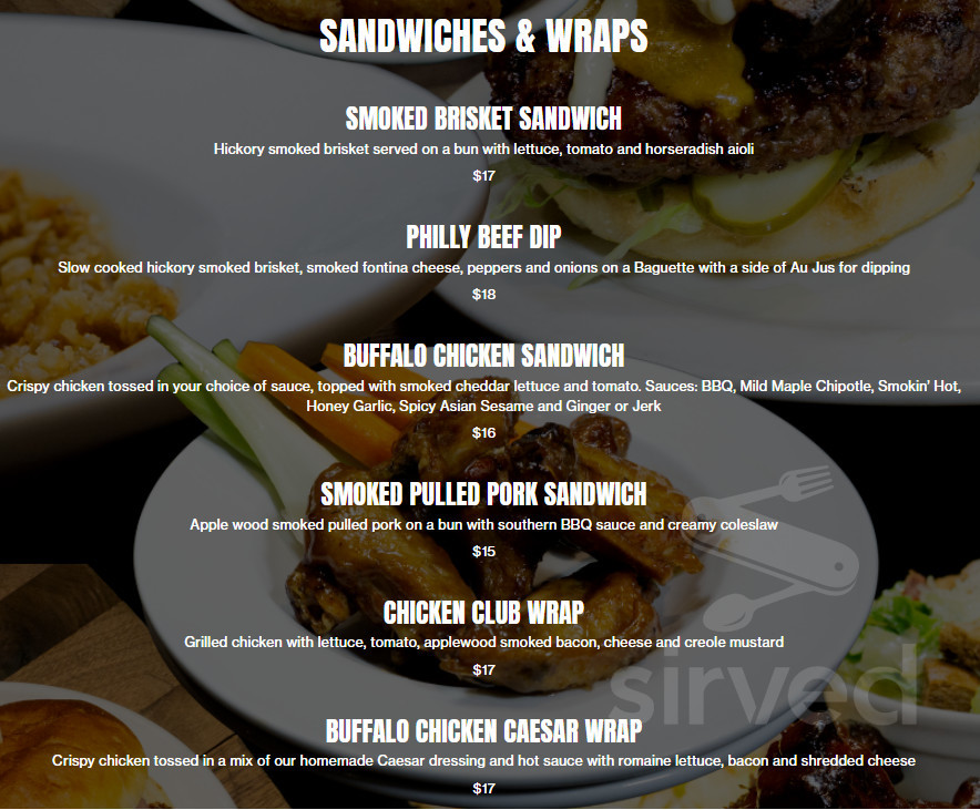 Menu for The Black Wolf Smokehouse in Orangeville, Ontario, Canada