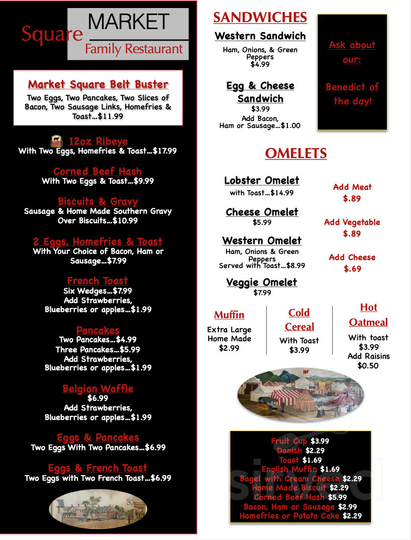 The Square - A Family Restaurant menu in South Paris, Maine, USA