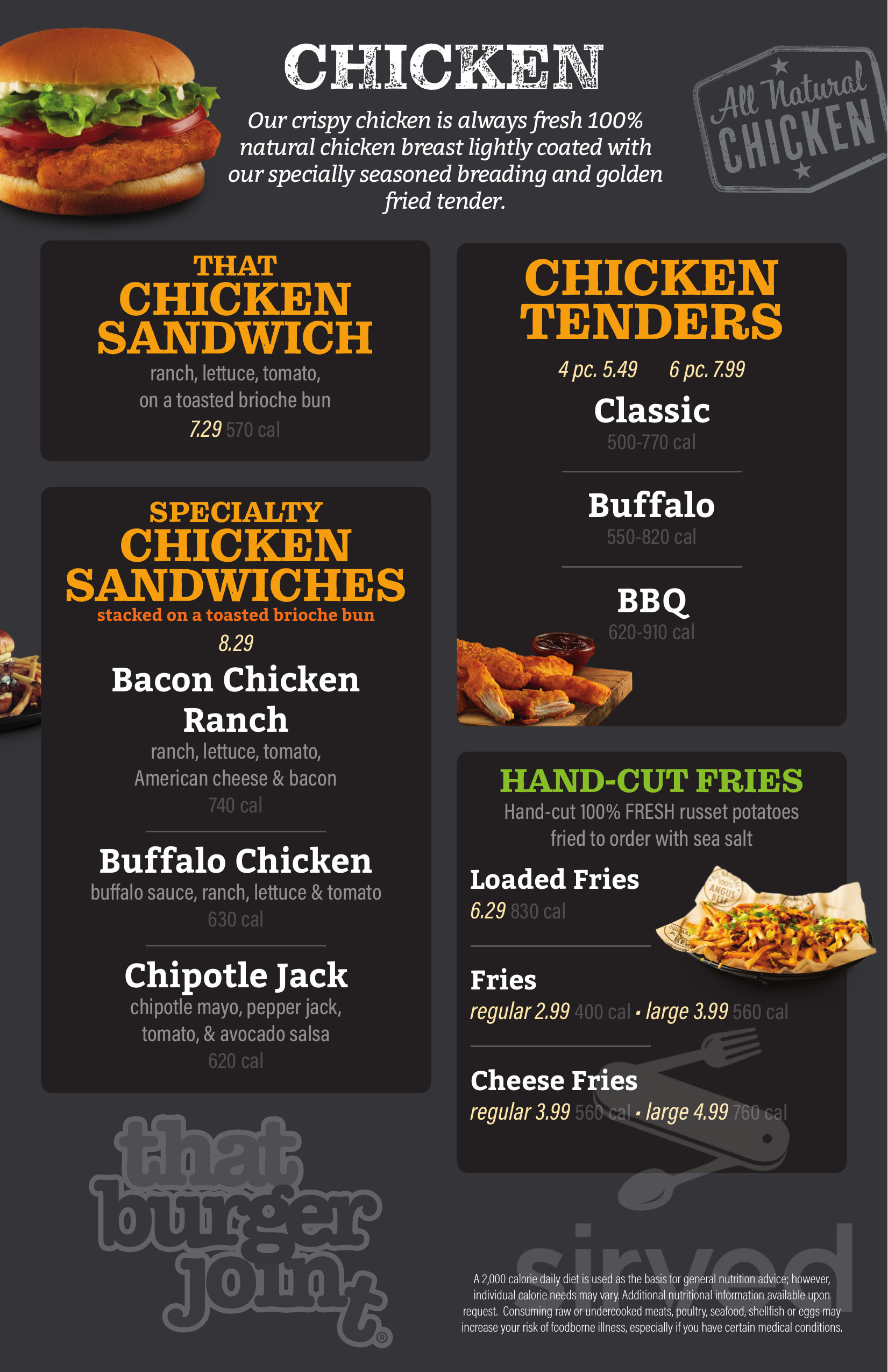 That Burger Joint menu in Bloomington, Illinois, USA