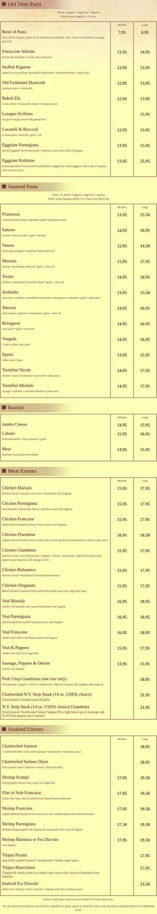 Tarantella's Ristorante menu in Clark, New Jersey, USA