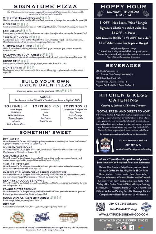 Latitude 42° Brewing Company Portage menu in Portage, Michigan, USA