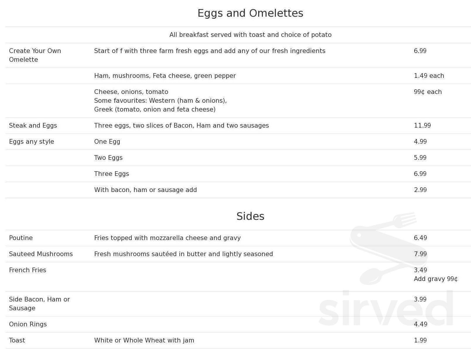 Menu for Steven's Bar-B-Q Restaurant in Markdale, ON | Sirved