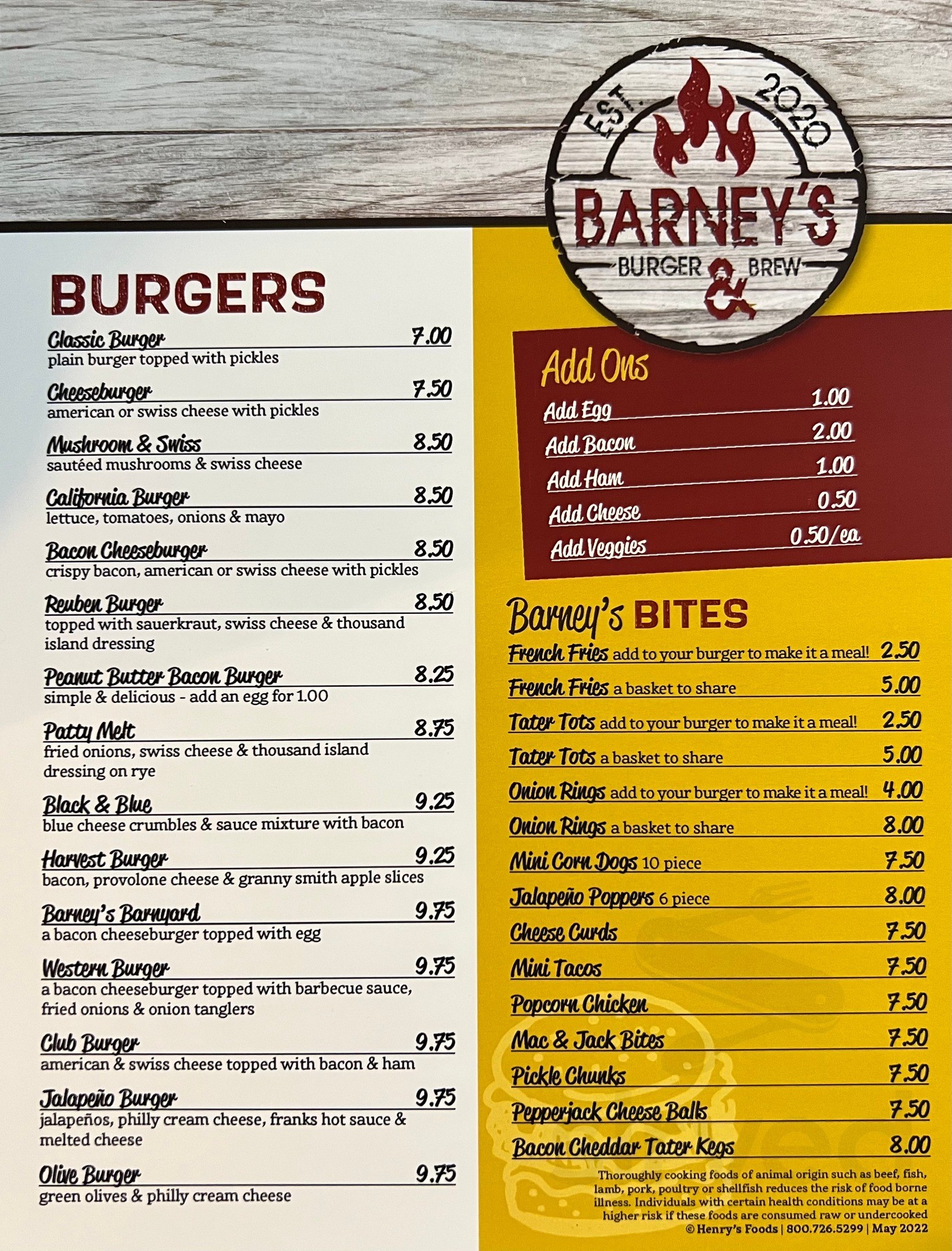 Barney's Burger & Brew menus in Redwood Falls, Minnesota, United States