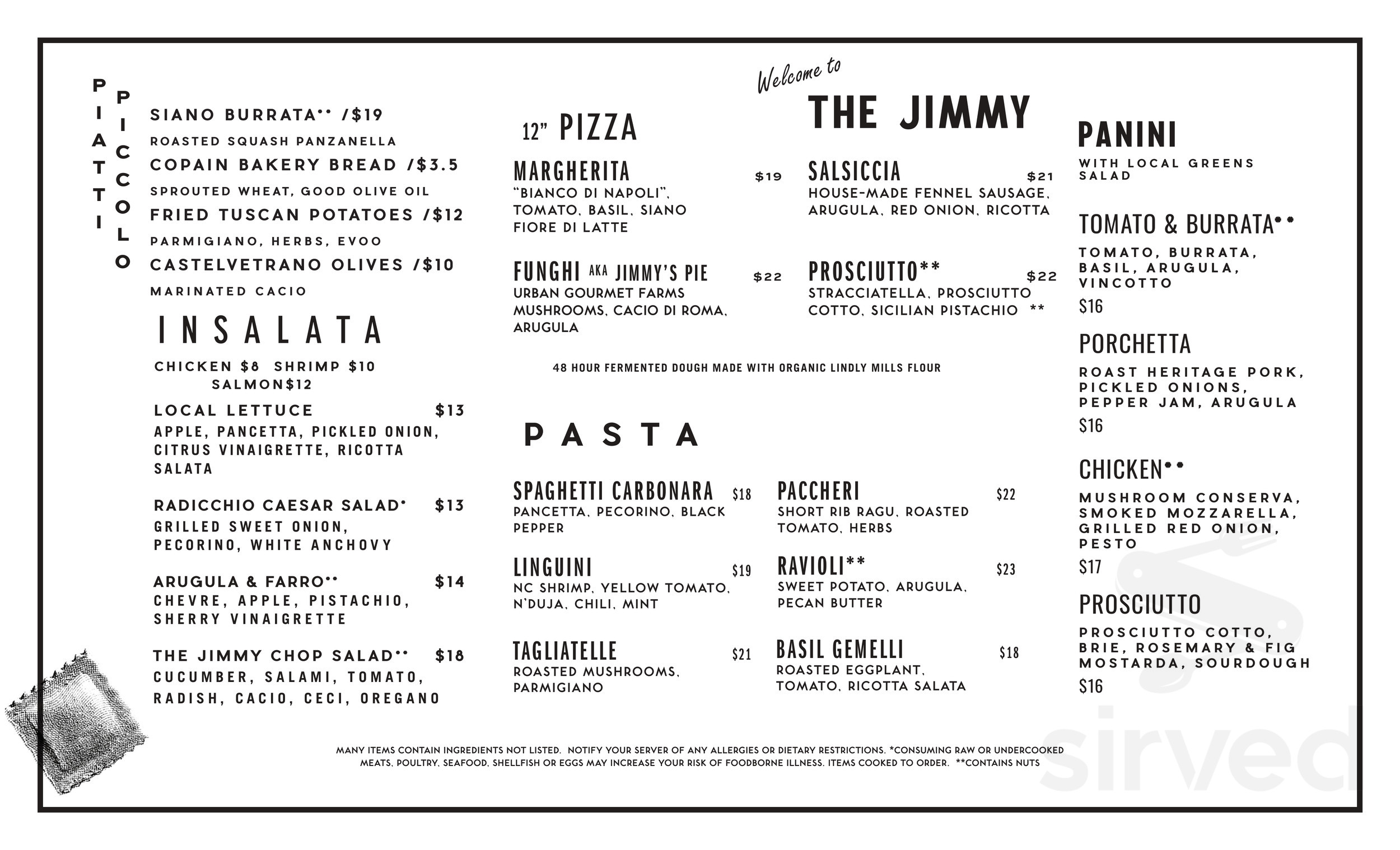 The Jimmy menu in Charlotte, North Carolina, USA