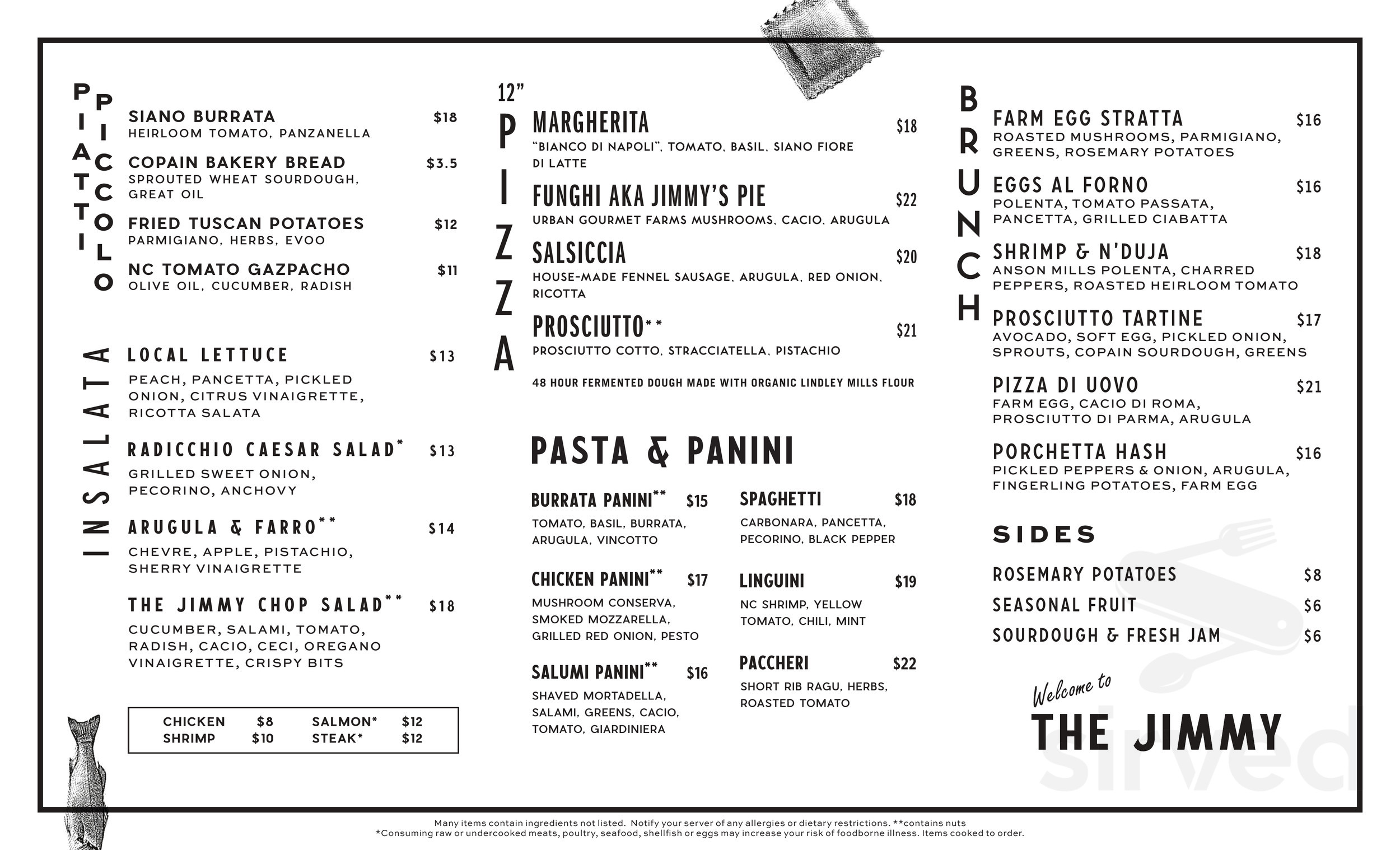 The Jimmy menu in Charlotte, North Carolina, USA
