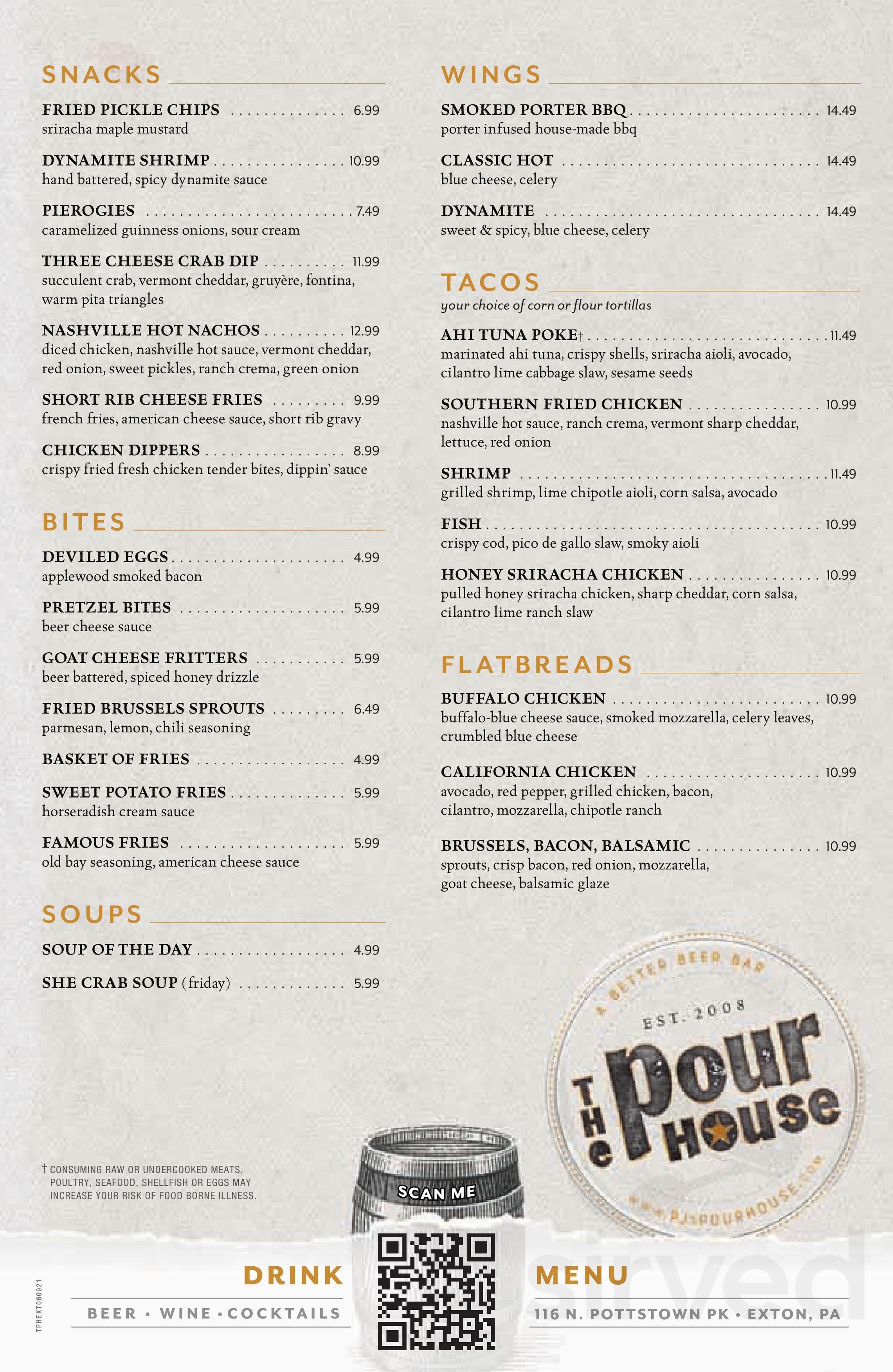Menu - Exton PA's The Pour House [Exton] | Sirved