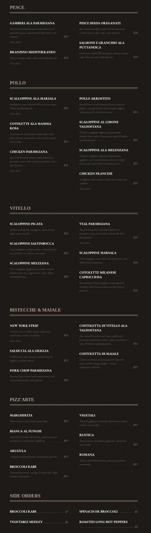 Del' Arte Restaurant menu in Orangeburg, New York, USA