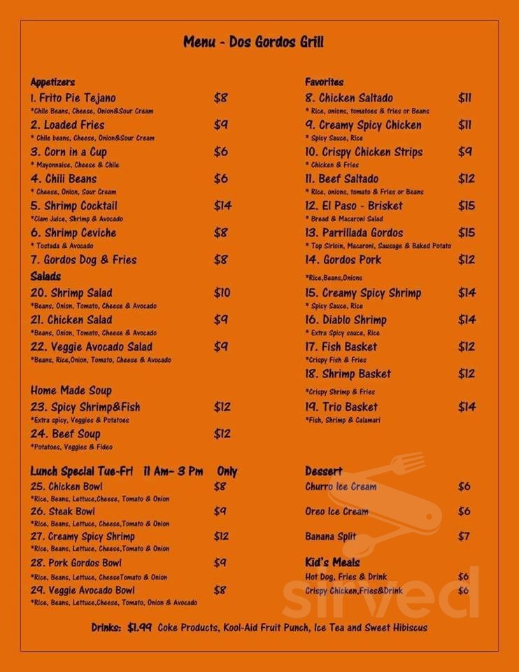 Dos Gordos Grill menus in Laveen Village, Arizona, United States