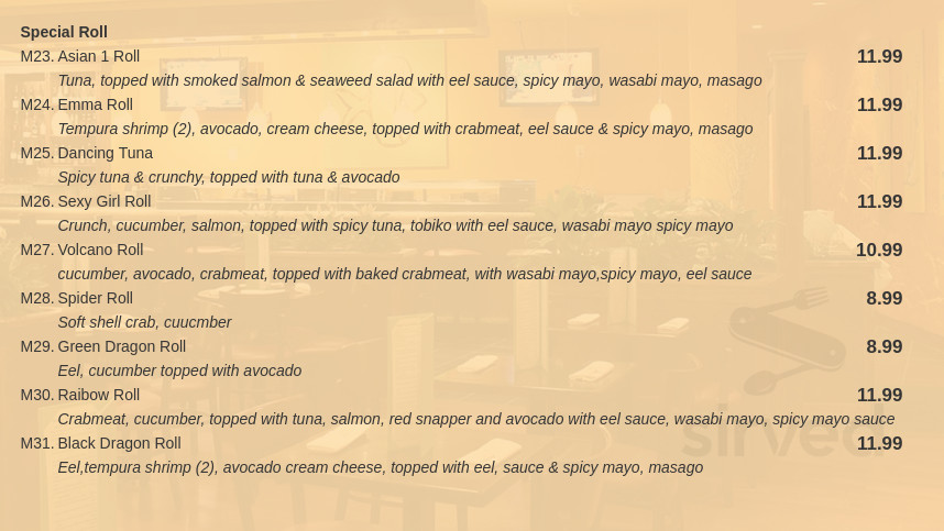 Emma's Asian 1 menu in Morristown, Tennessee, USA