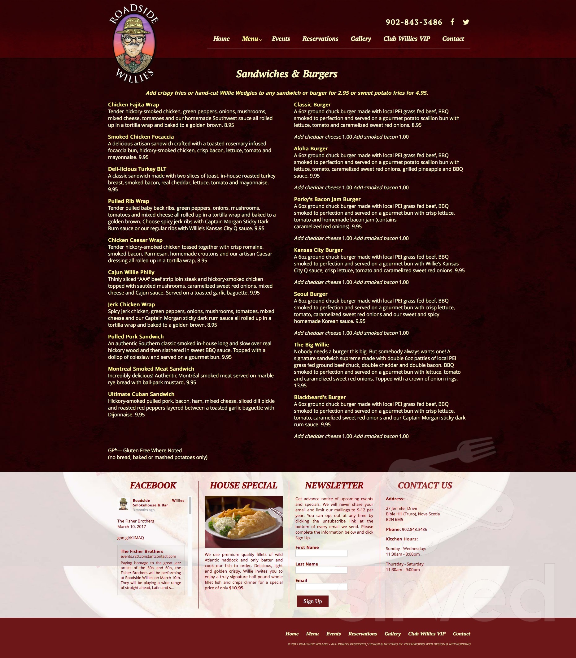 Menu - Truro NS's Roadside Willies Smokehouse & Bar | Sirved