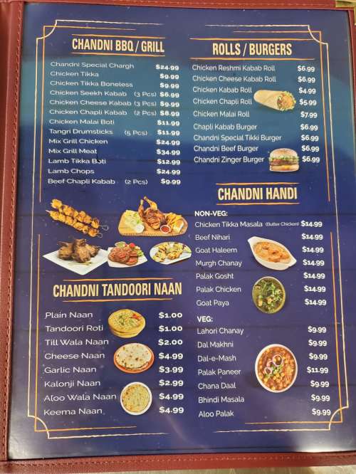 Chandni menu in Elmont, New York, USA