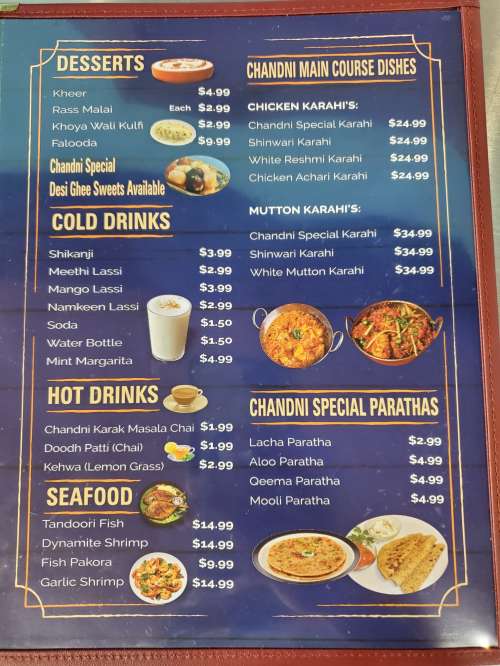 Chandni menu in Elmont, New York, USA