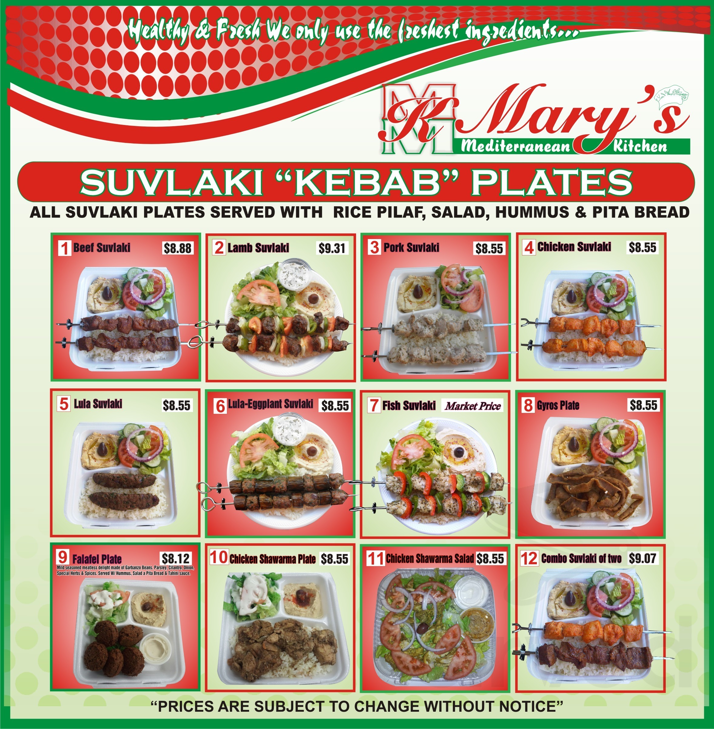 Mary's Mediterranean Kitchen menu in Honolulu, Hawaii, USA
