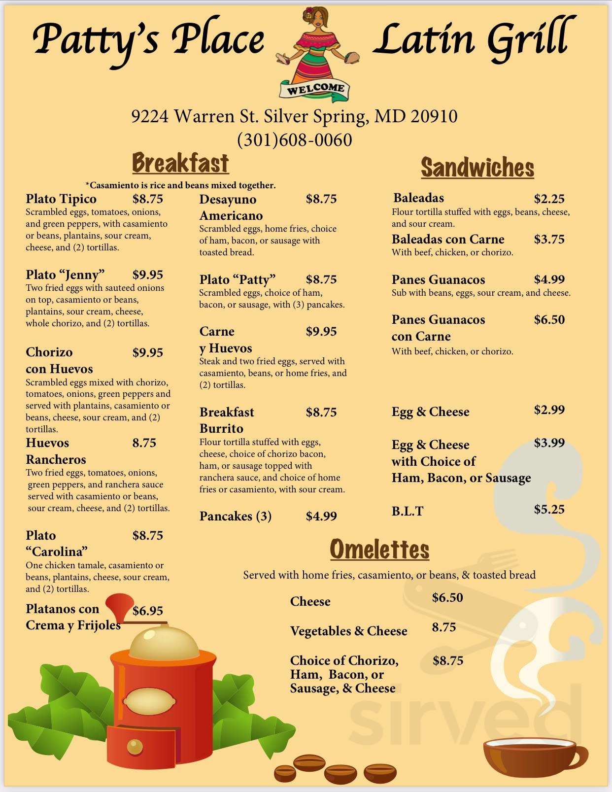 Patty's Place Latin Grill LLC menu in Silver Spring, Maryland, USA