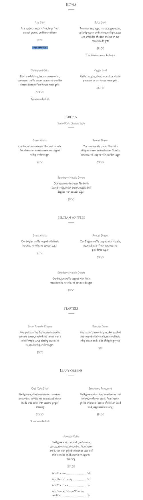 Tulua Bistro Jax Beach menu in Jacksonville Beach, Florida, USA