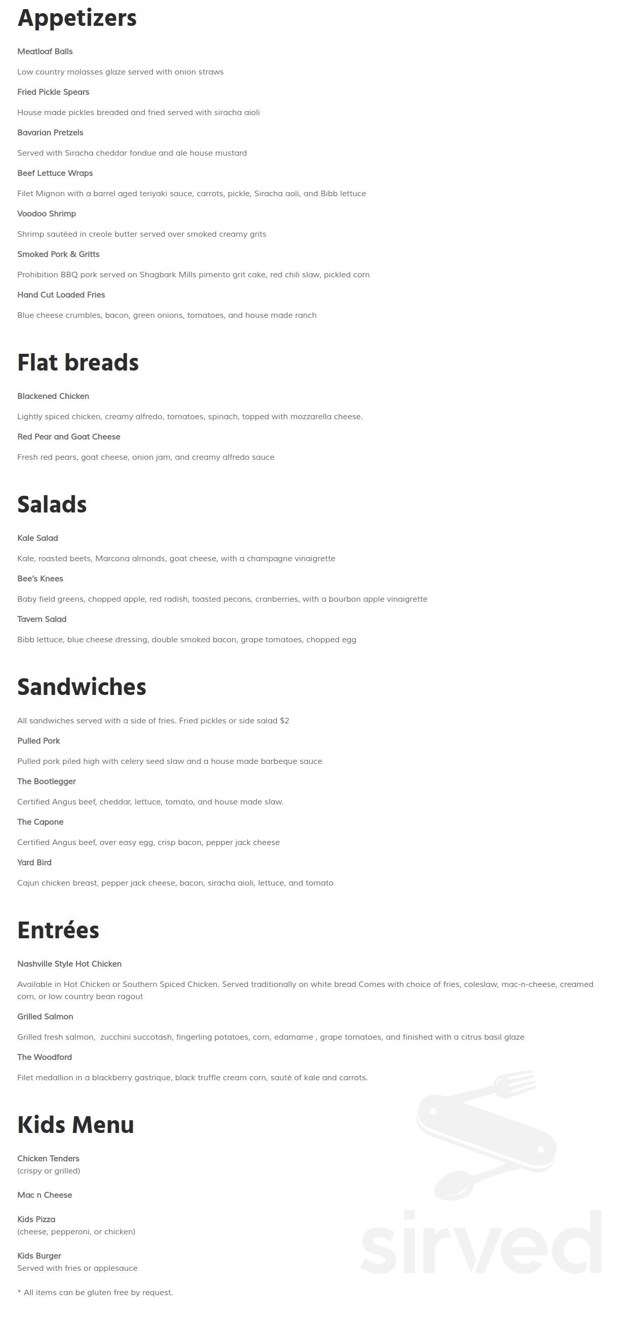 Prohibition Gastro Lounge menu in Powell, Ohio, USA