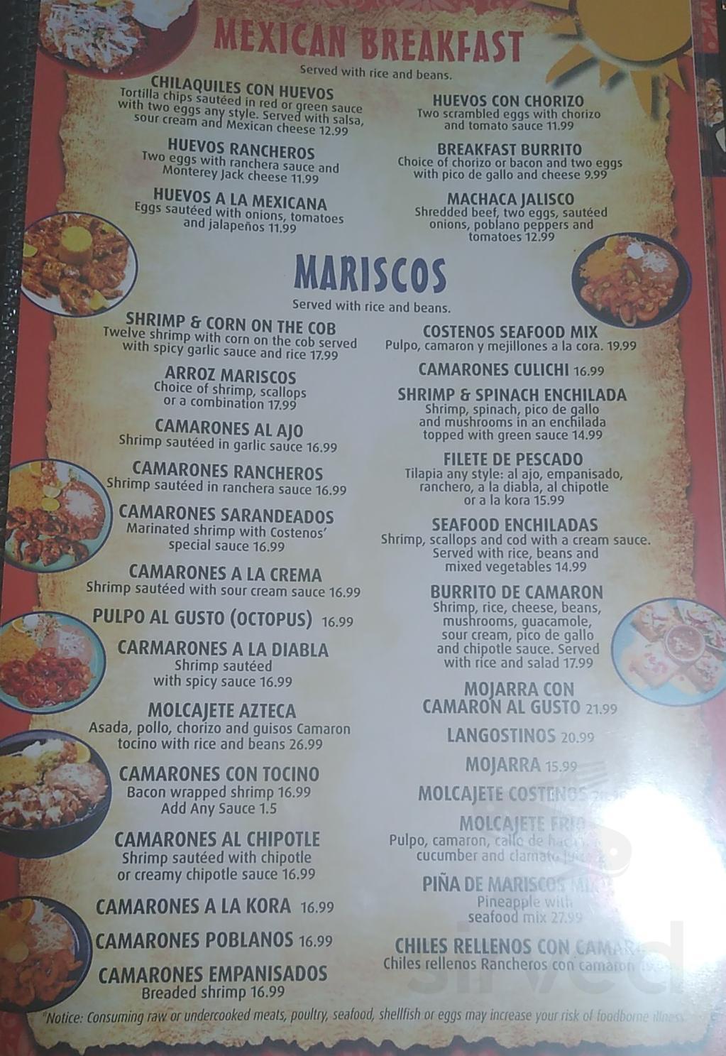 Los Costeños Restaurant menu in Corning, California, USA