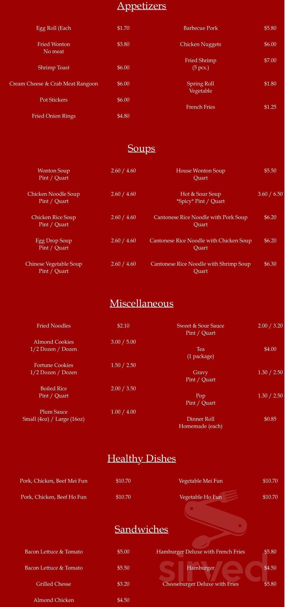 Leong's 21 Chinese Restaurant menu in Chesterfield, Michigan, USA
