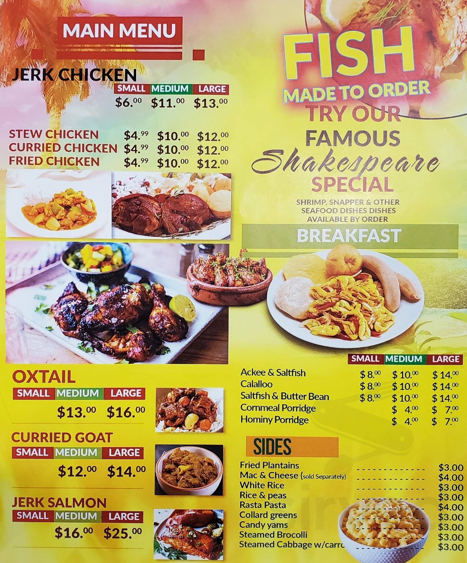 Menu for Shakespeare Restaurant in Philadelphia, Pennsylvania, United ...