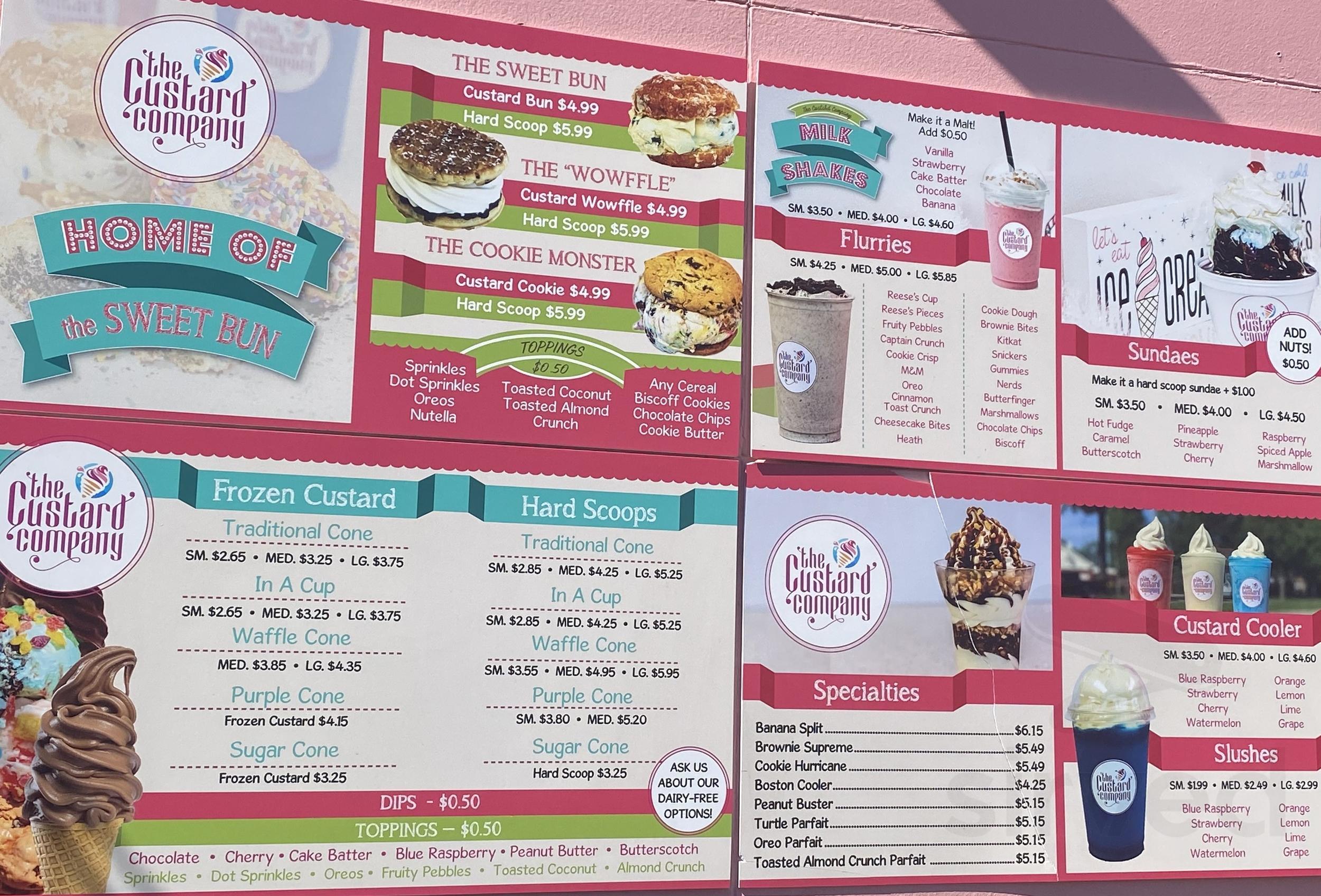 The Custard Co. menu in Dearborn, Michigan, USA