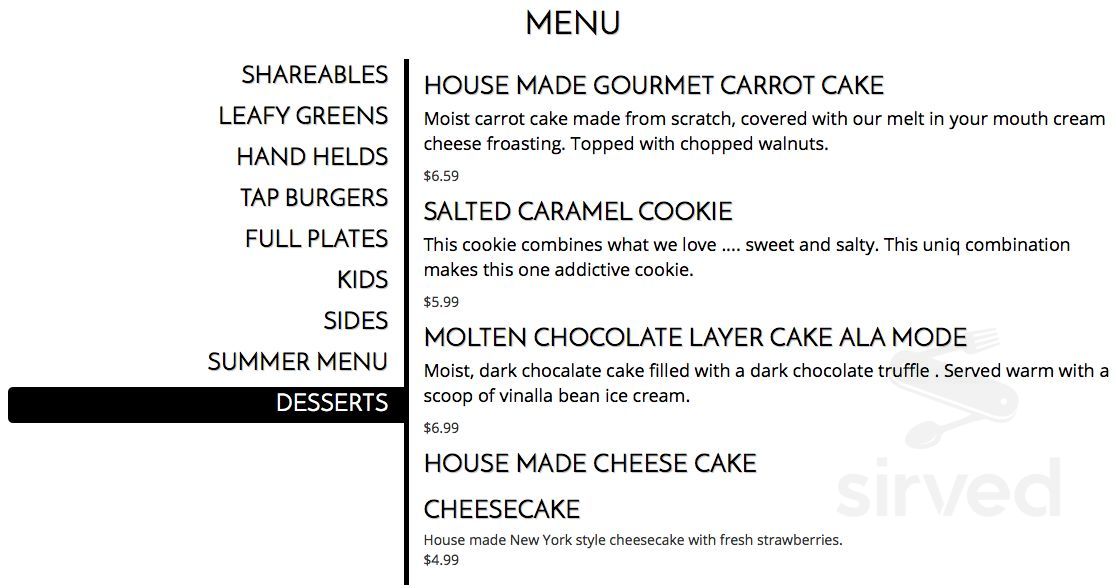 Mackle's Table and Taps menu in Howell, Michigan, USA