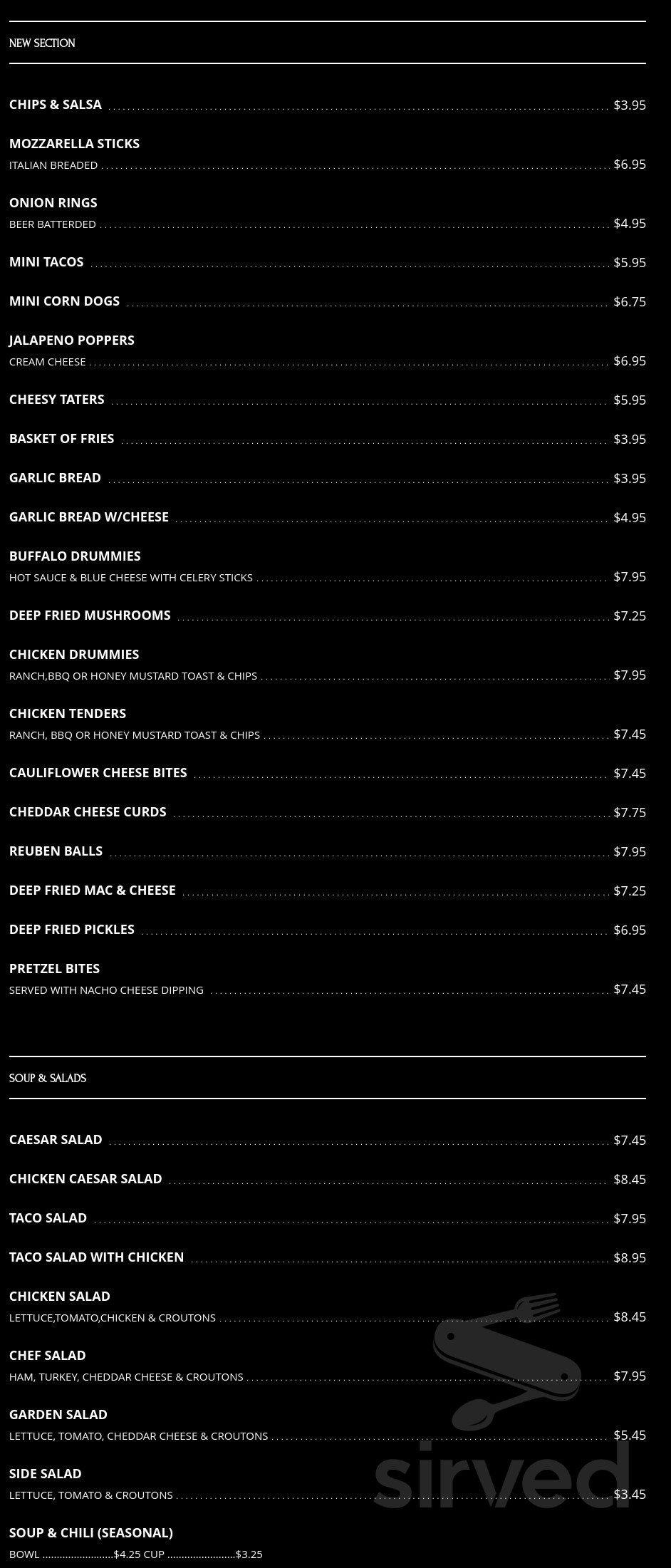 Cy's Bar and Grill menu in Chaska, Minnesota, USA