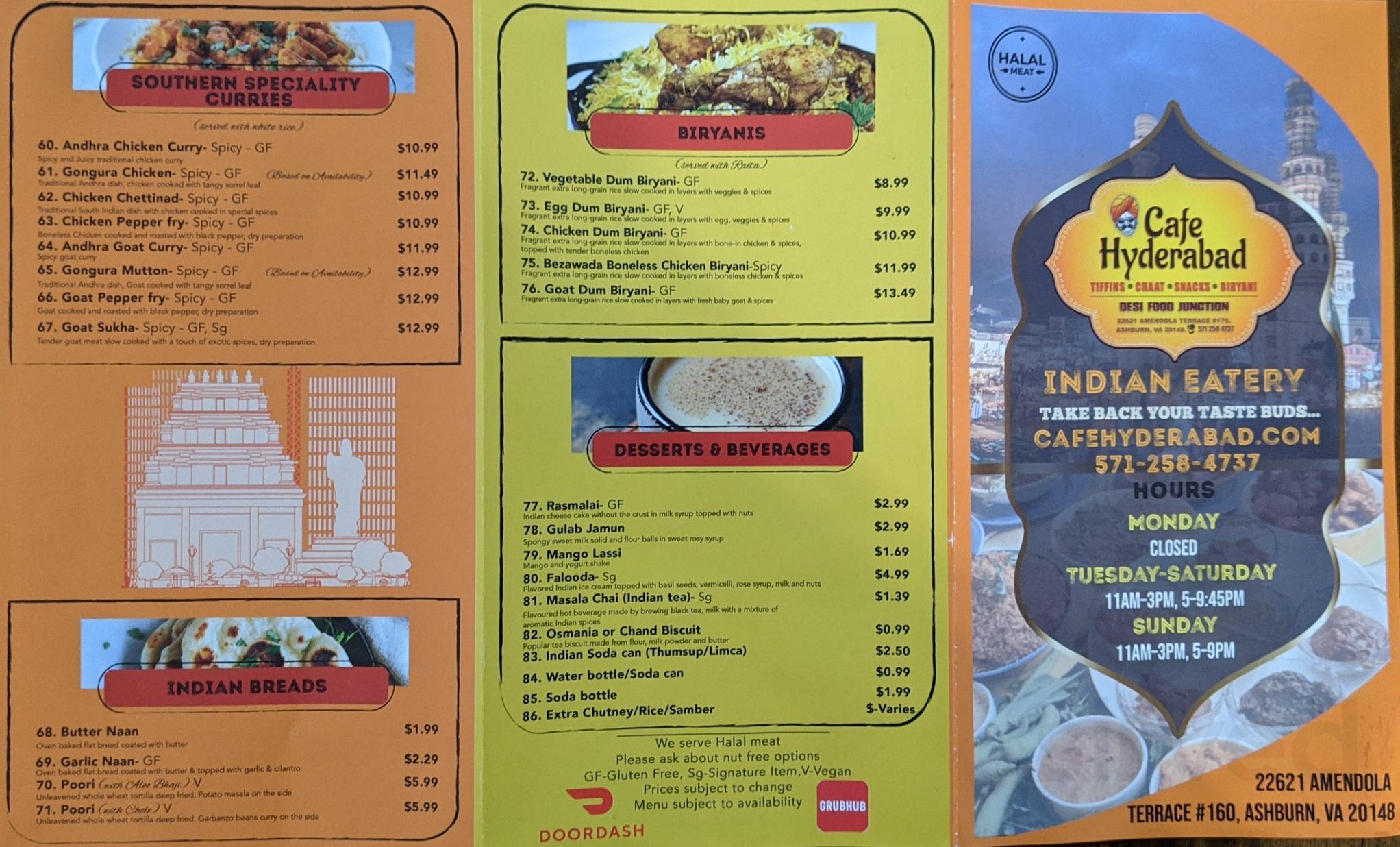 Cafe Hyderabad menu in Ashburn, Virginia, USA