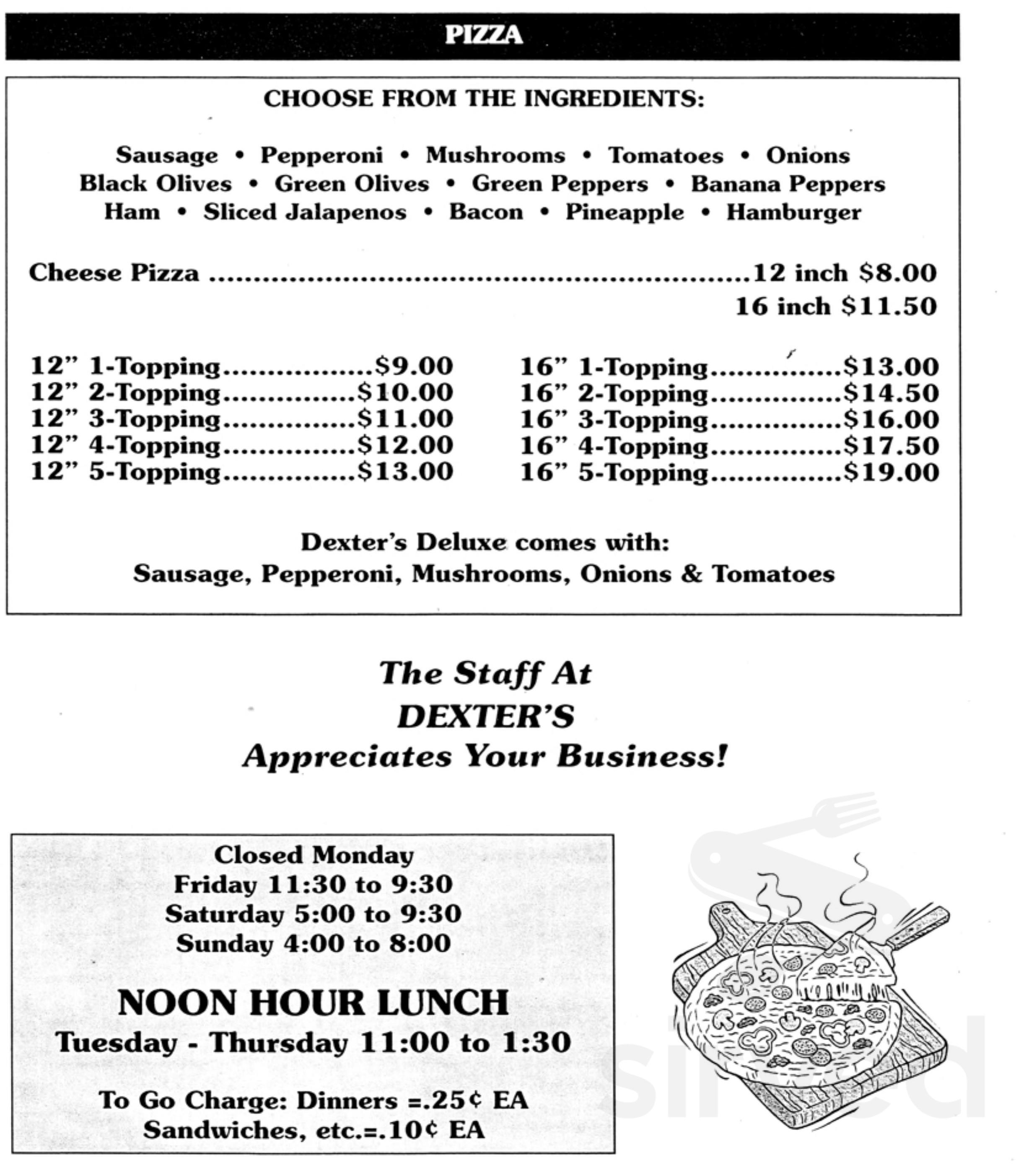 Dexter's menu in Menominee, Michigan, USA