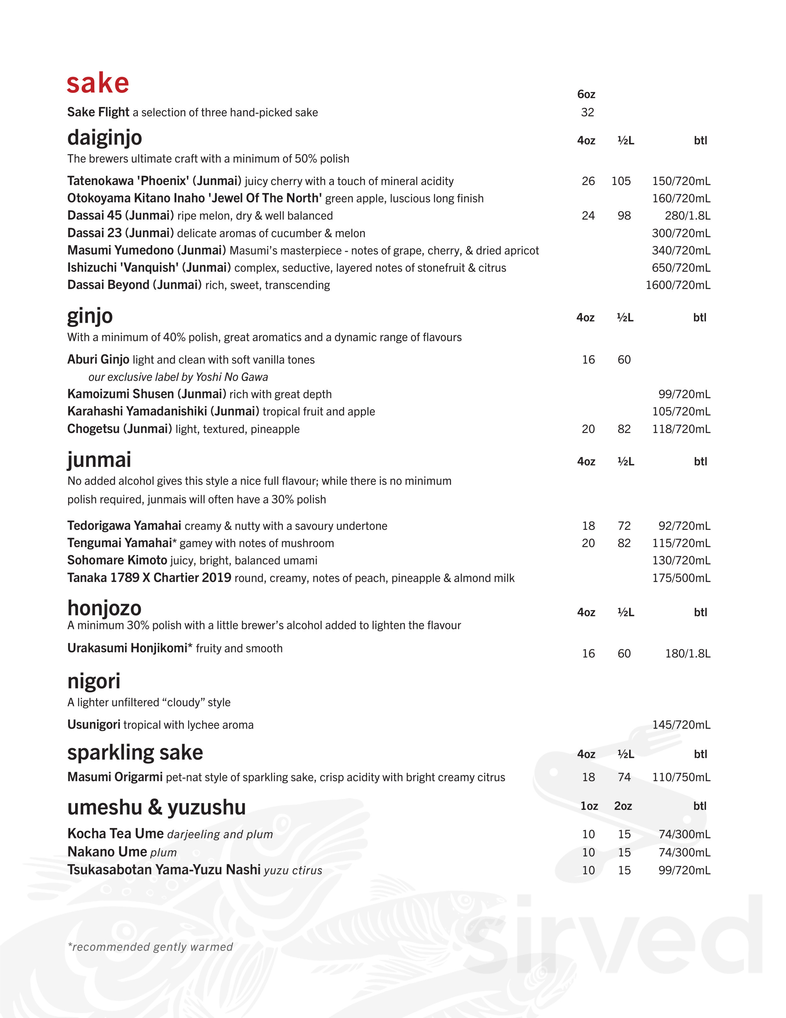 Menu - Toronto ON's Minami Toronto | Sirved