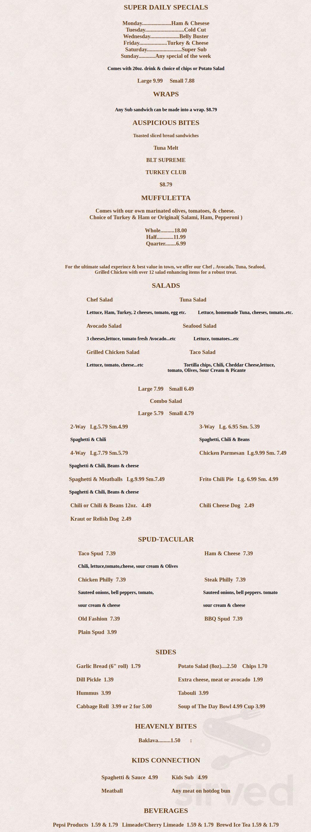Bill & Ruth's Sub Shop menus in Tulsa, Oklahoma, United States