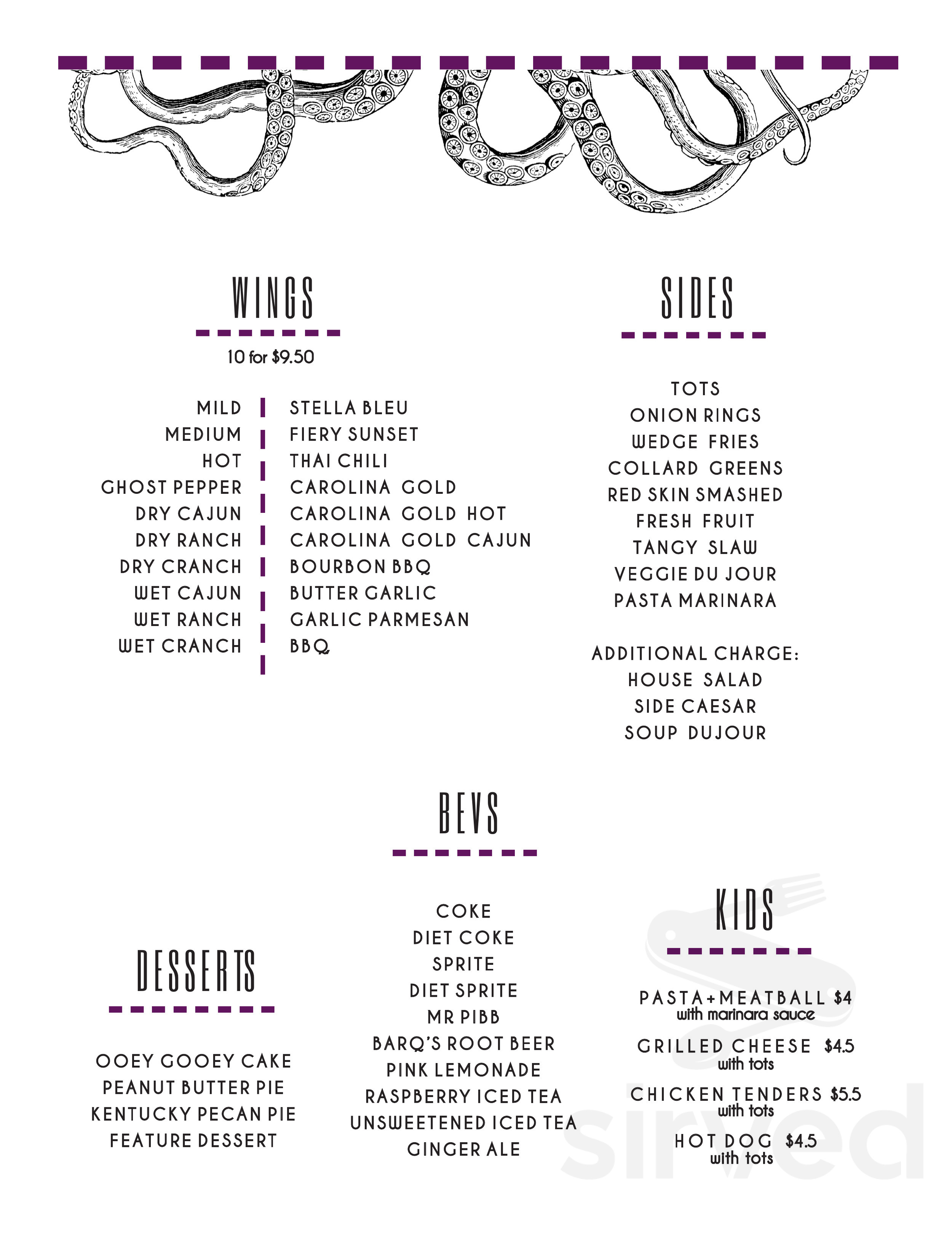 Calamari's Squid Row menu in Erie, Pennsylvania, USA