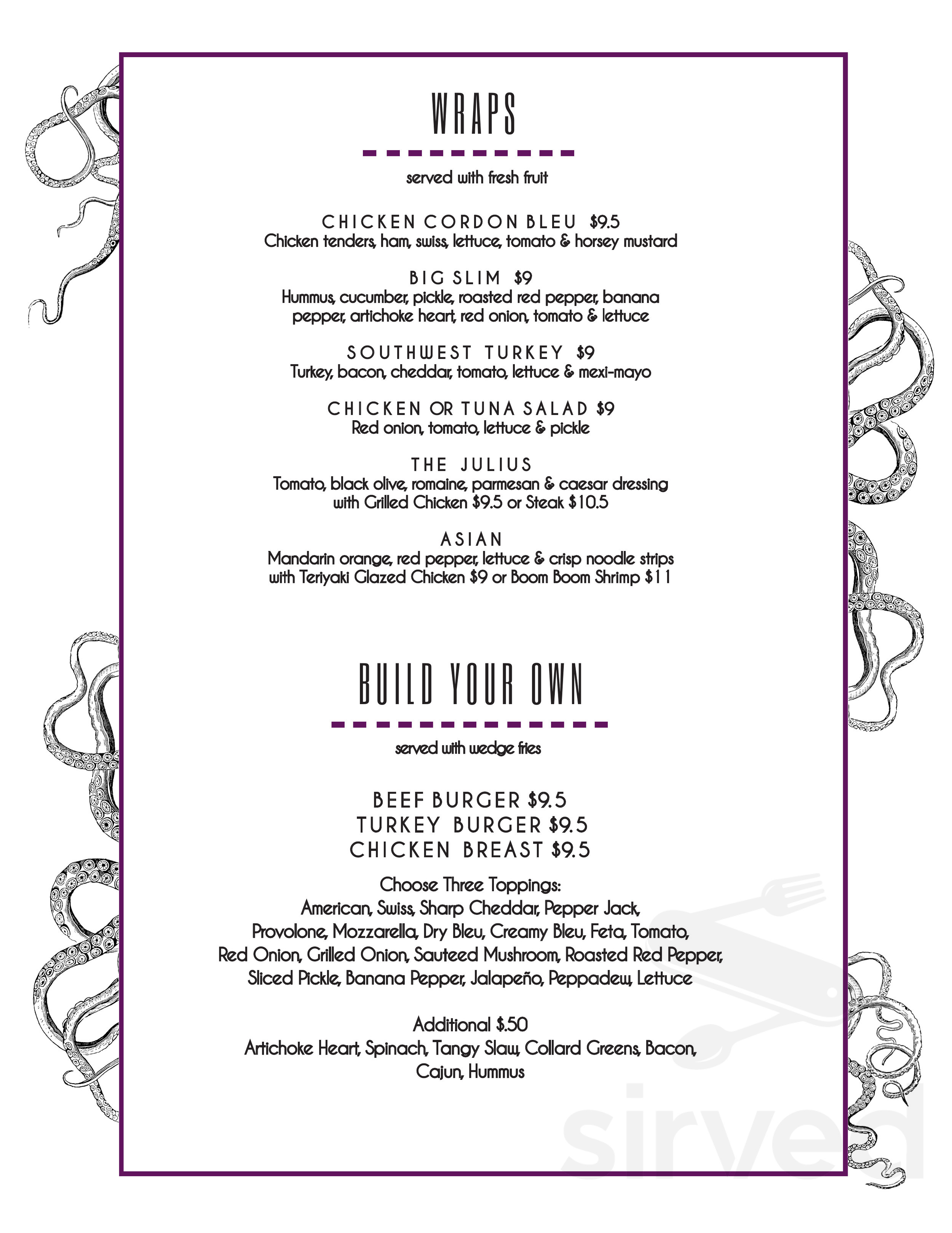 Calamari's Squid Row menu in Erie, Pennsylvania, USA