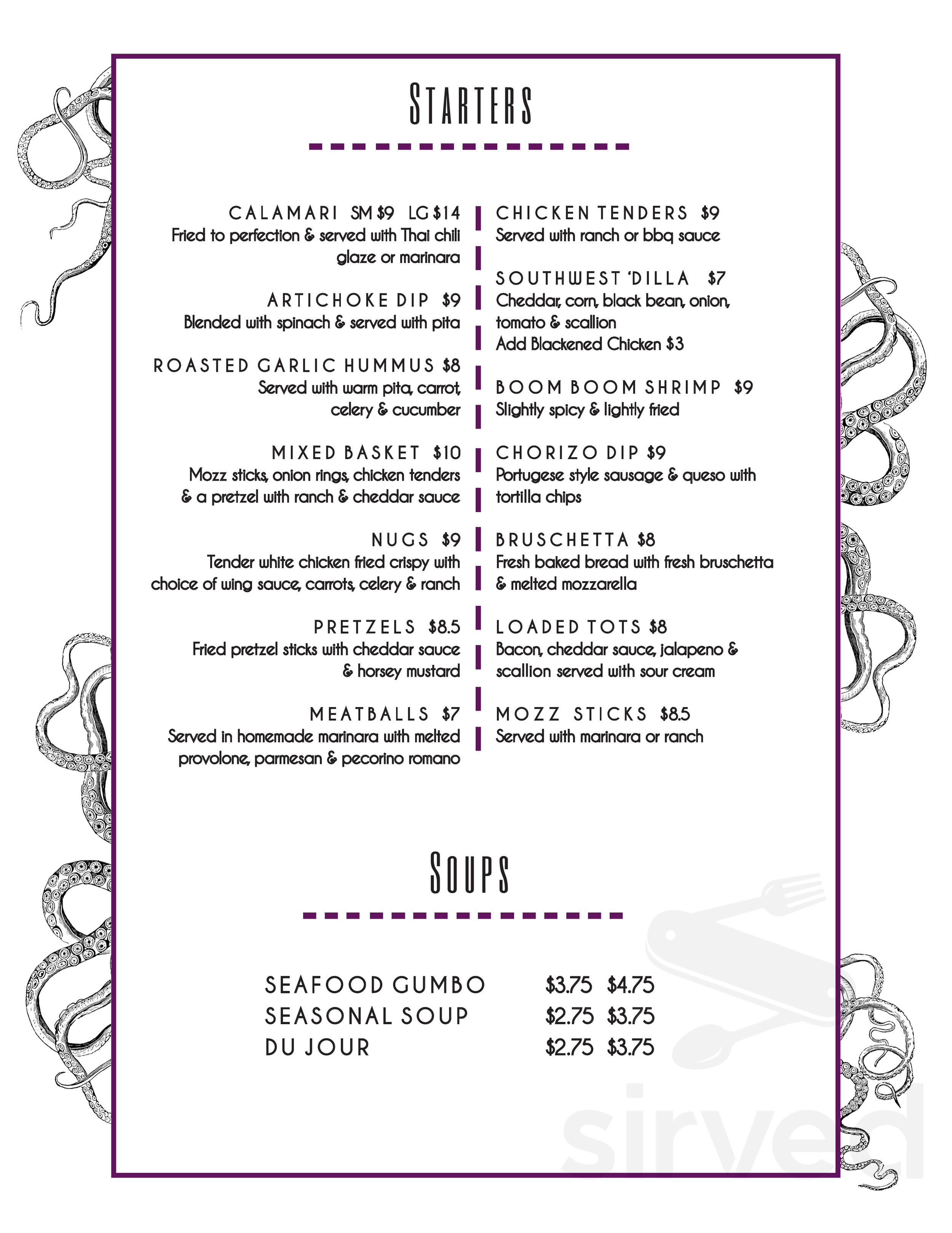 Calamari's Squid Row menu in Erie, Pennsylvania, USA