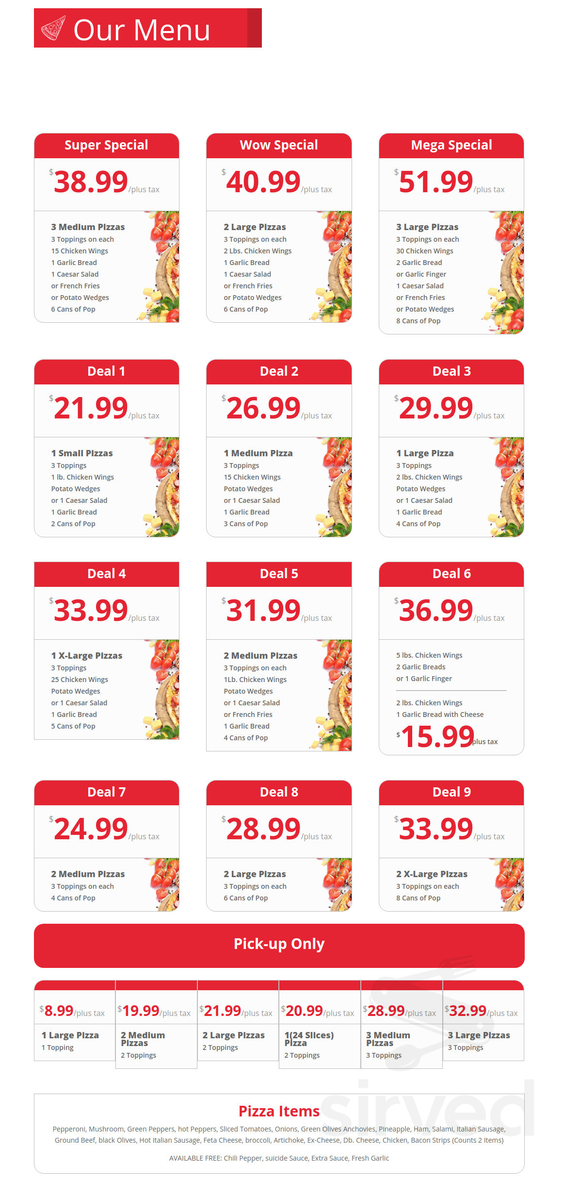 Menu for Victoria's Pizza in Fergus, ON | Sirved