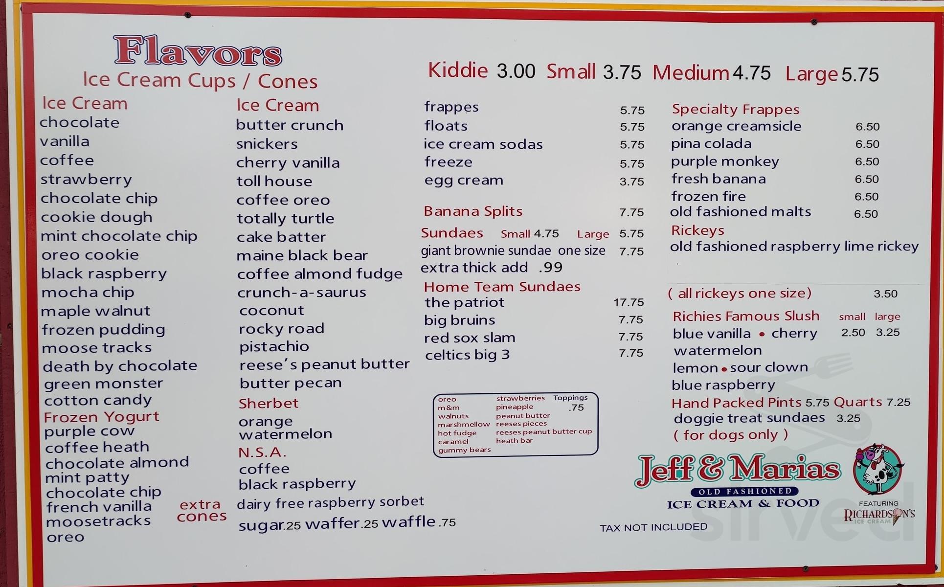 Jeff and Maria's Old Fashioned Ice Cream and Food menus in Groveland ...