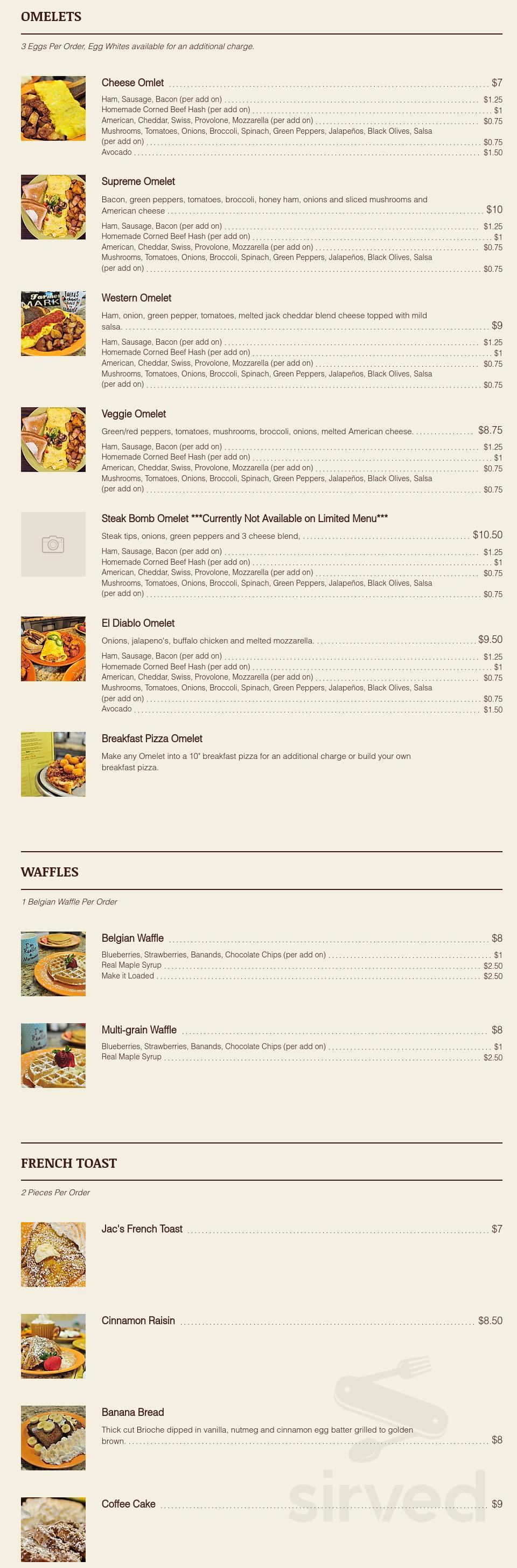 Jac's Cafe menu in Rockland, Massachusetts, USA