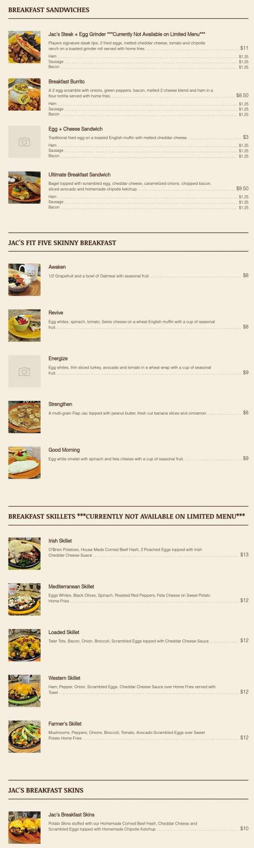 Jac's Cafe menu in Rockland, Massachusetts, USA