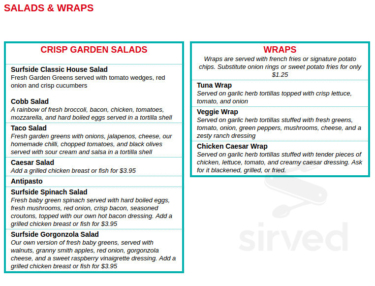 Brock's Surfside Grill & Pizza menu in Jensen Beach, Florida, USA