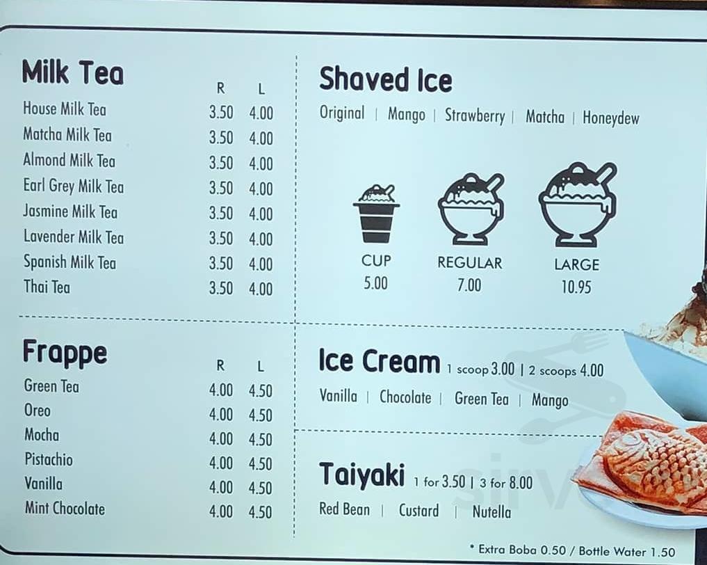 Heavenly Kup Boba,Taiyaki, and Shaved ice menu in Plano, Texas, USA