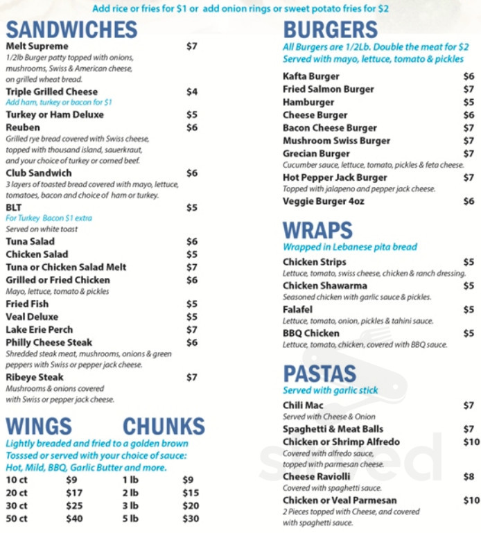 River Diner menu in Toledo, Ohio, USA
