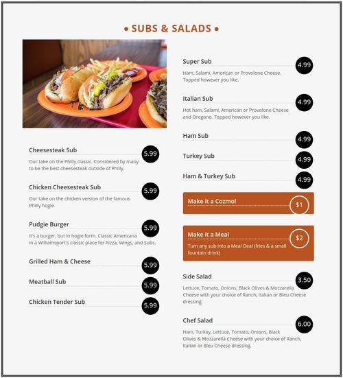 Pudgie's of Williamsport menu in Williamsport, Pennsylvania, USA