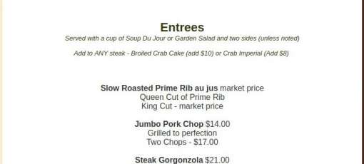 Menu for Peach Bottom Inn in Delta, PA | Sirved