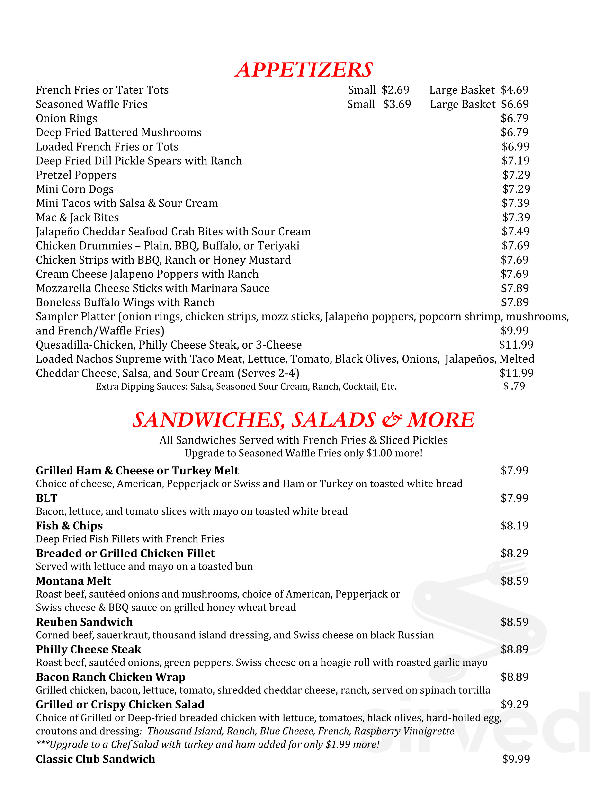 Dugout Bar & Grill menu in Bethel, Minnesota, USA