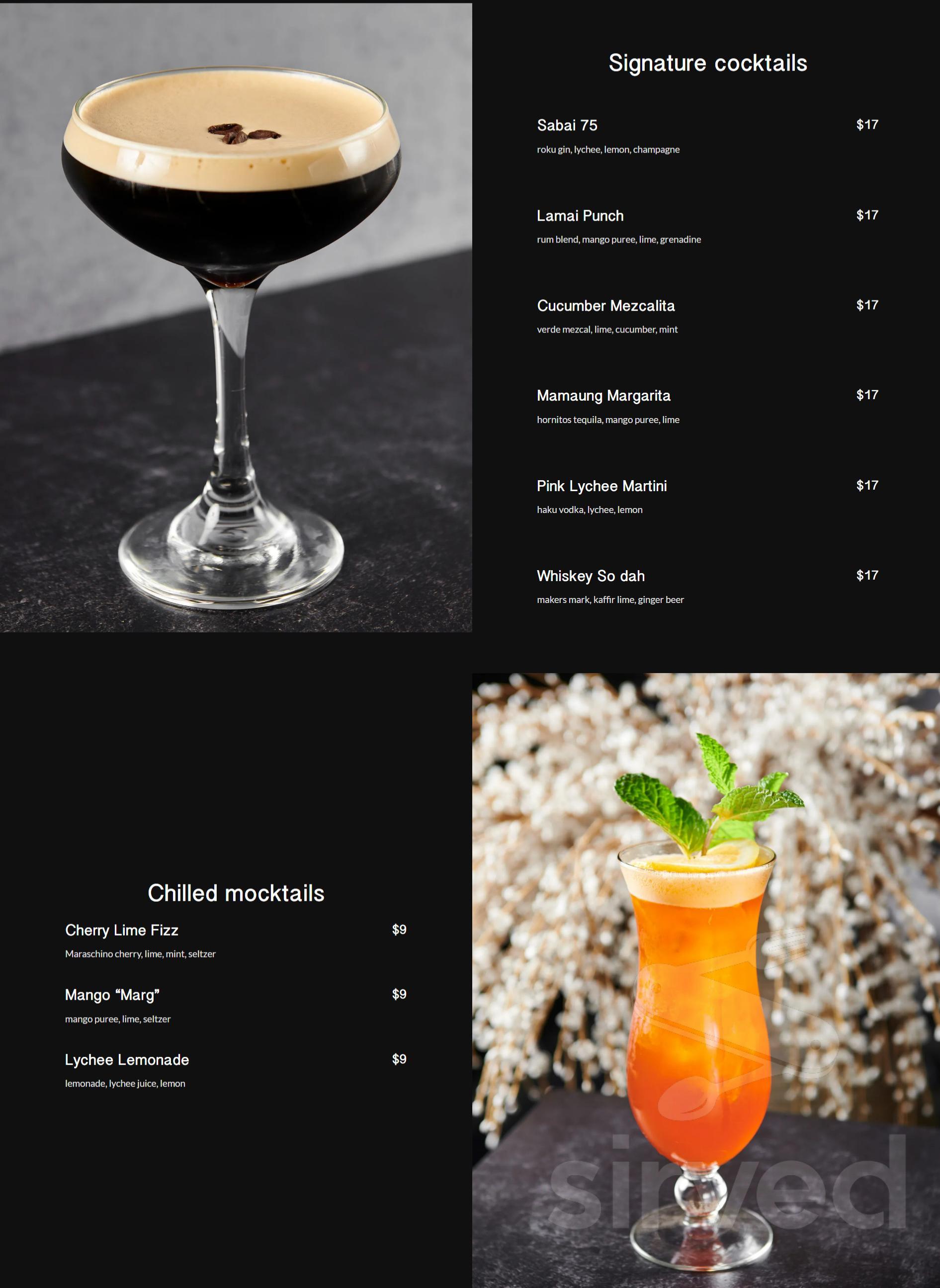 Sabai Thai menu in New York, New York, USA