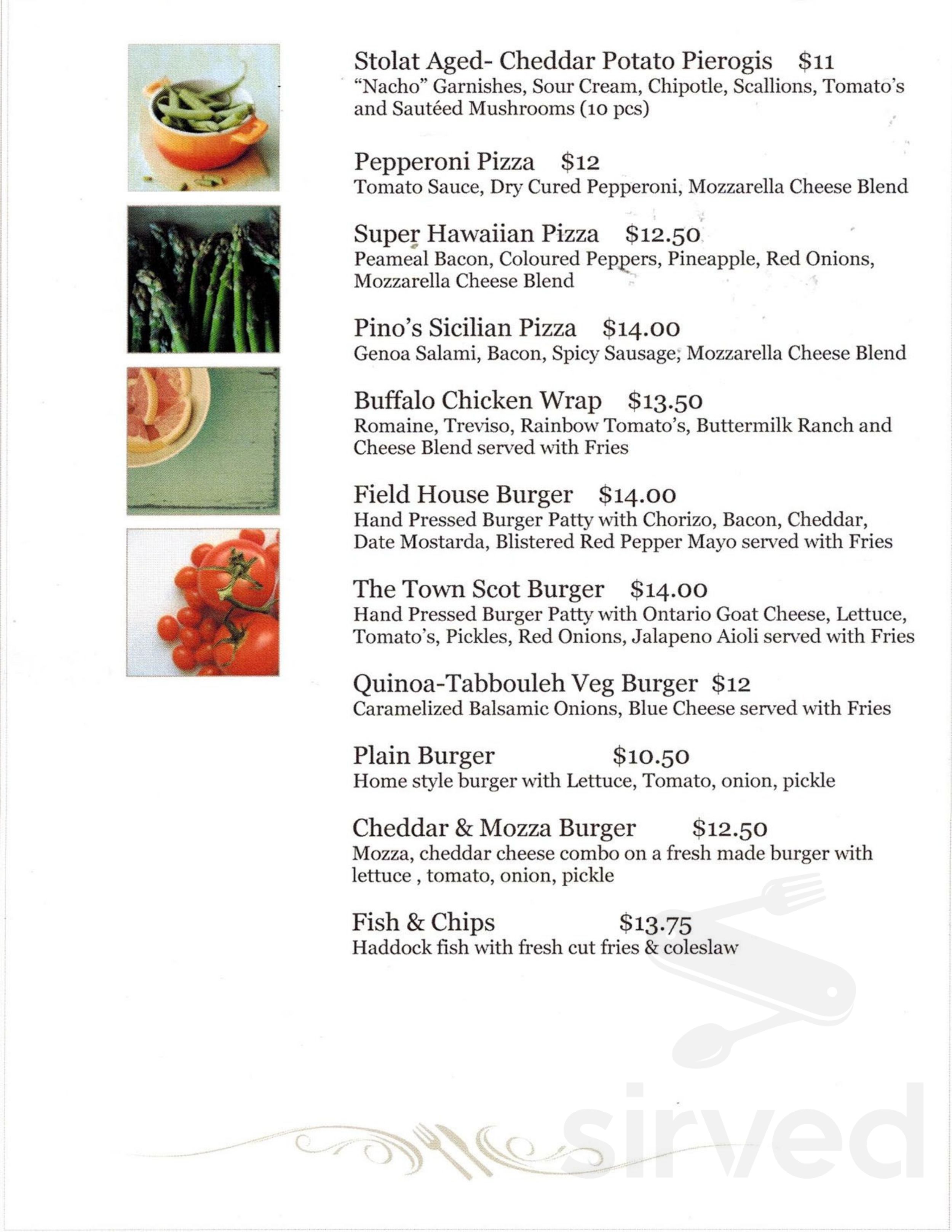 The Field House Restaurant menu in Scotland, Ontario, Canada