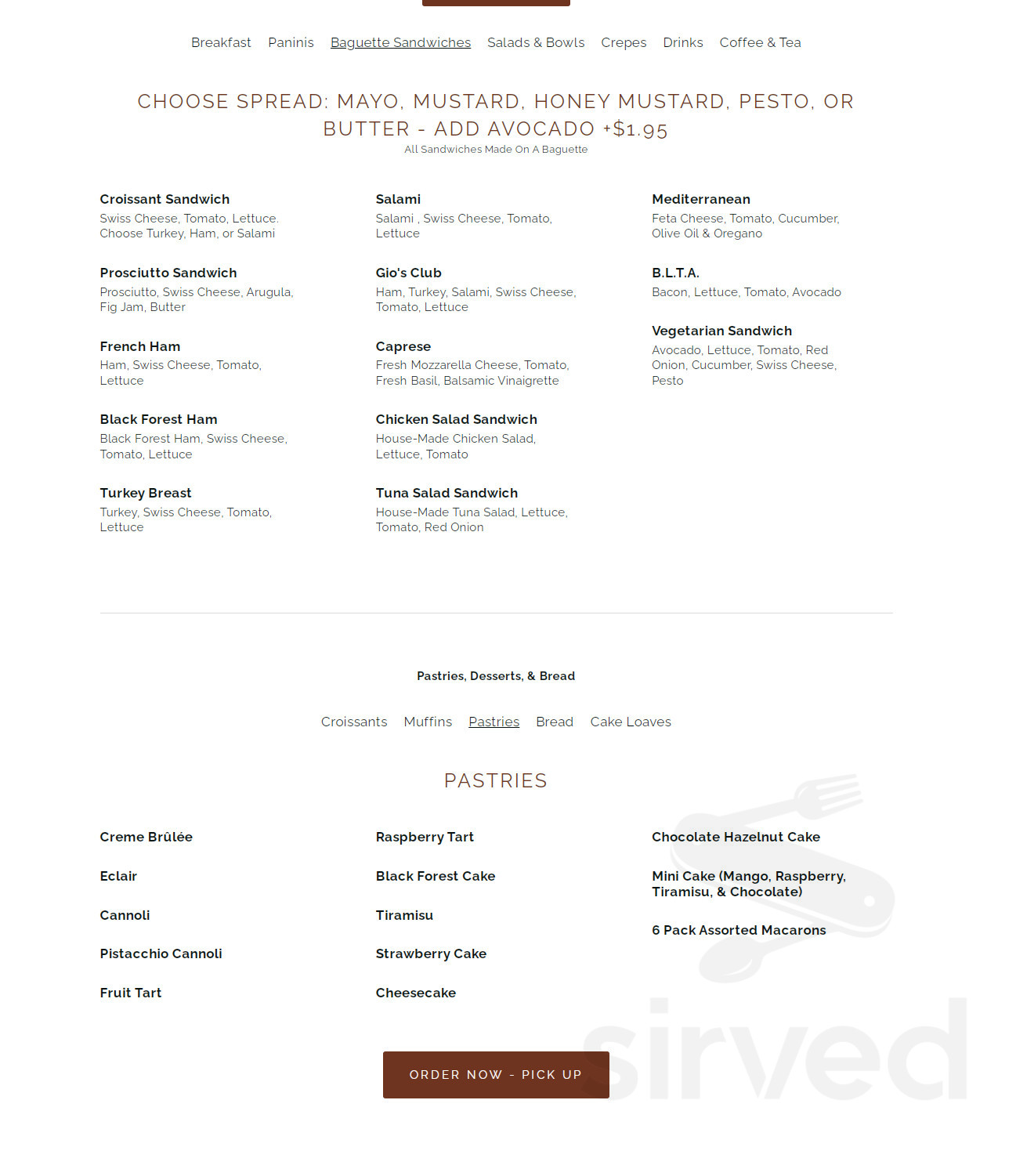 Gio's Bakery & Cafe menus in Montrose, California, United States