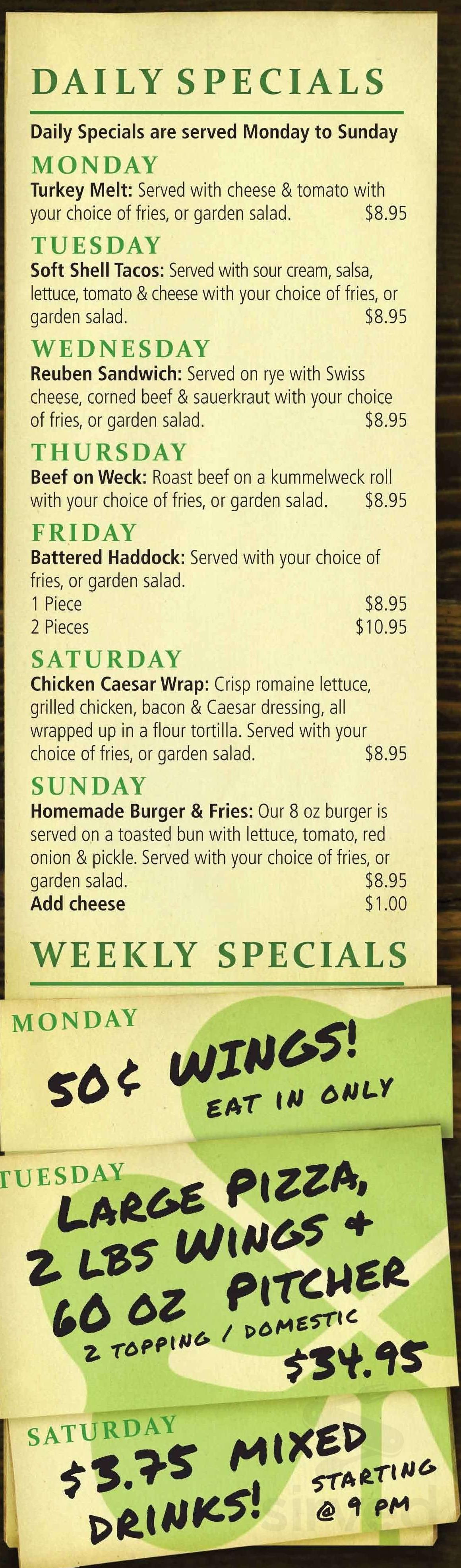 Clancy's Restaurant and Bar menu in Niagara Falls, Ontario, Canada