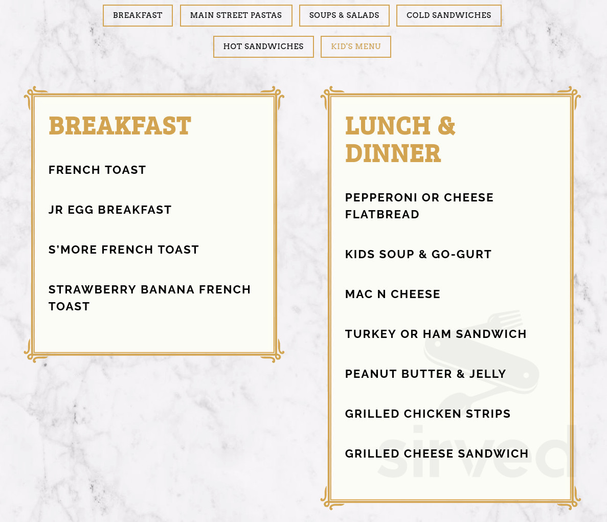 Main Street Cafe & Bakery menu in Ankeny, Iowa, USA