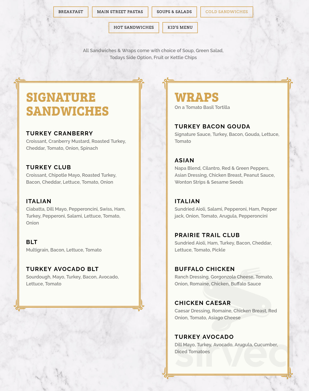 Main Street Cafe & Bakery menu in Ankeny, Iowa, USA